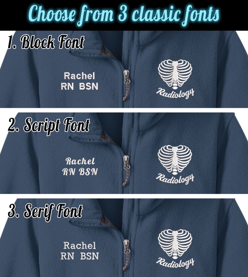 Personalized Radiology Embroidered Zip up Fleece Jacket Comfortable ...