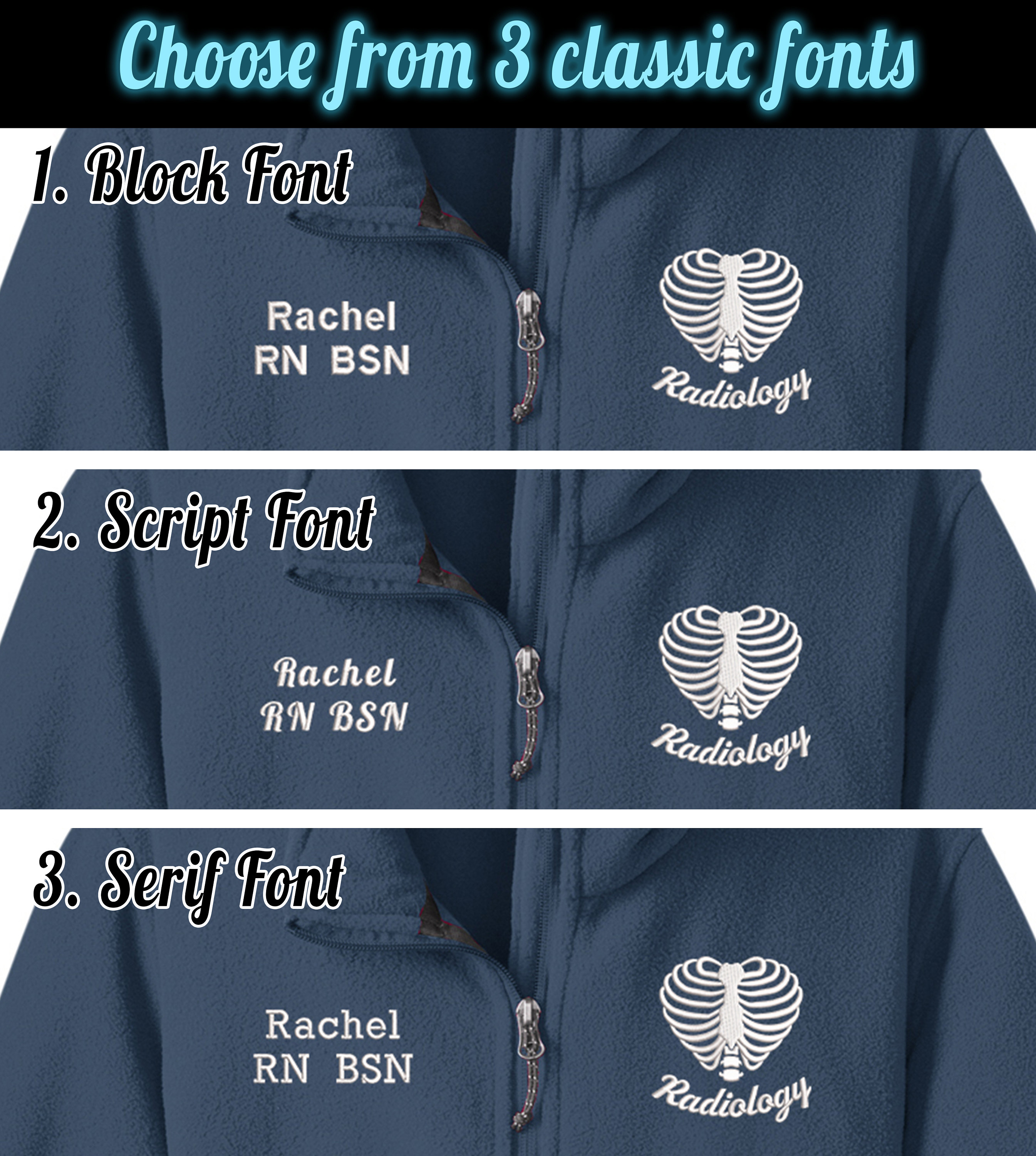 Personalized Radiology Embroidered Zip up Fleece Jacket Comfortable ...
