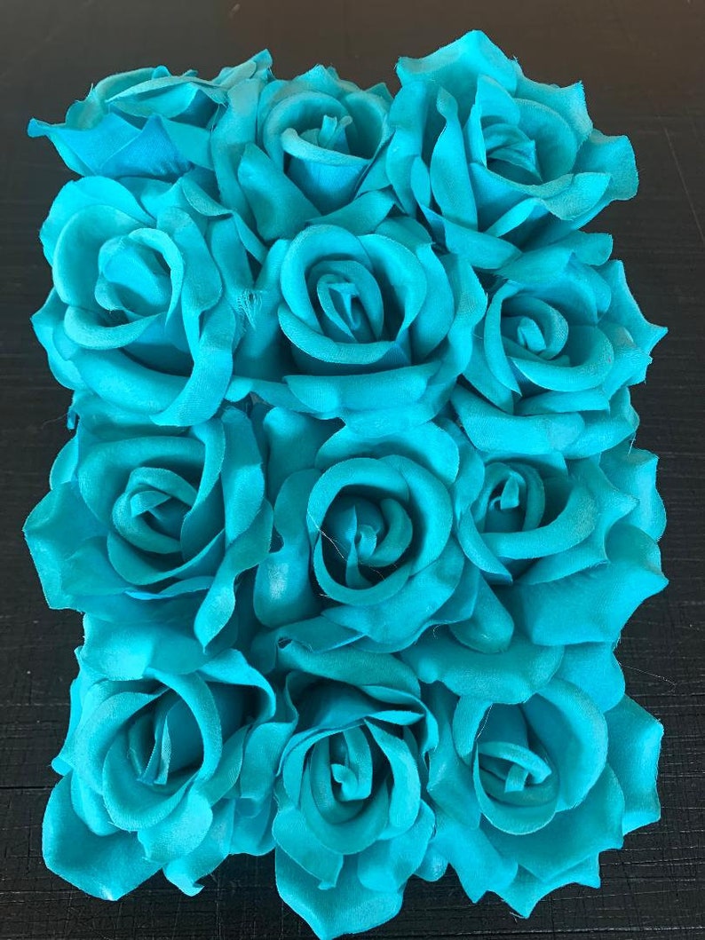 12 Pcs Silk Rose Heads, Teal Artificial Flowers - Etsy