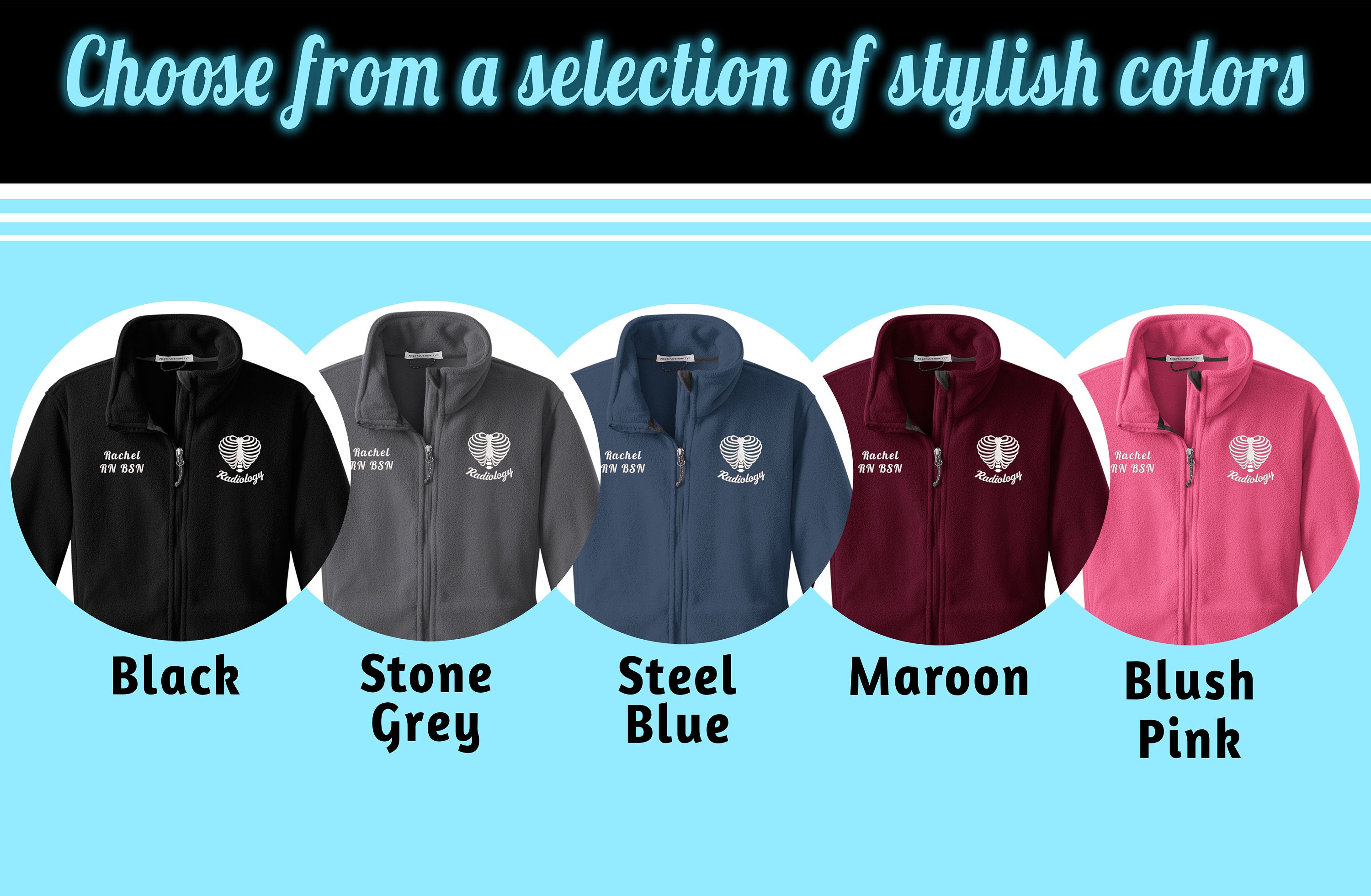 Personalized Radiology Embroidered Zip up Fleece Jacket Comfortable ...