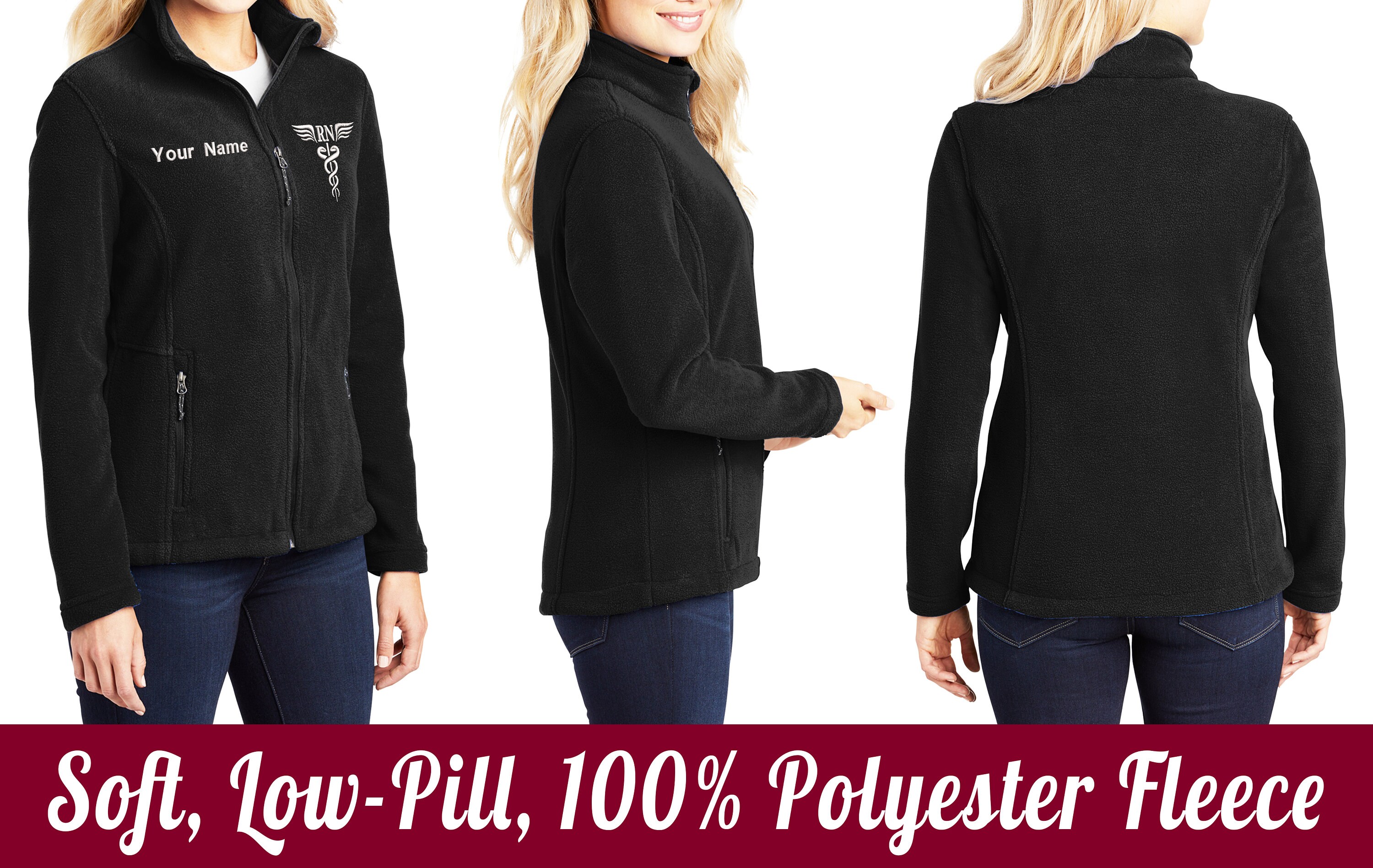 Personalized RN Zip up Embroidered Caduceus Fleece Jacket Comfortable ...
