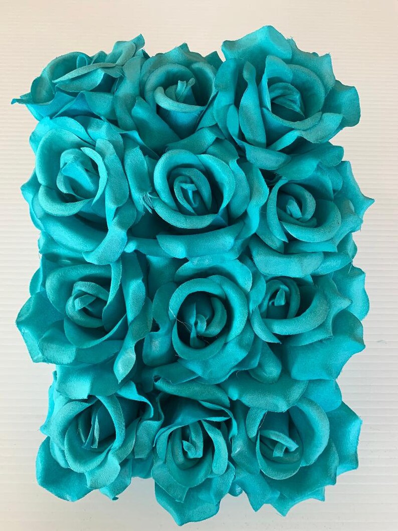 12 Pcs Silk Rose Heads, Teal Artificial Flowers - Etsy