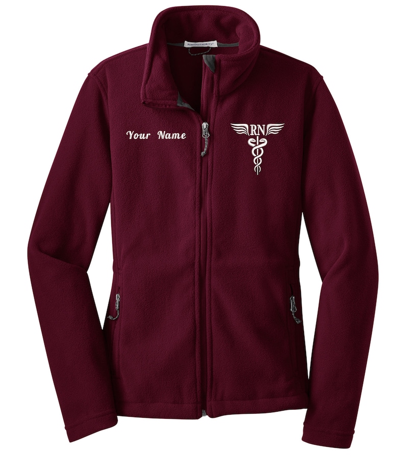 Personalized RN Zip up Embroidered Caduceus Fleece Jacket Comfortable ...