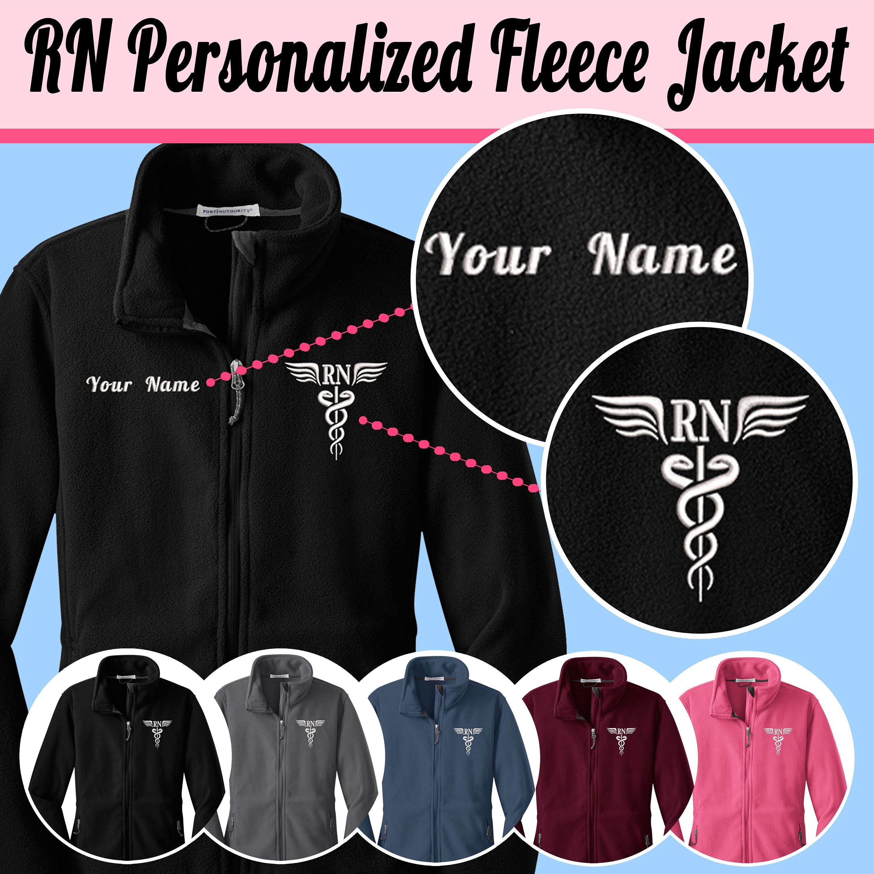 Personalized RN Zip up Embroidered Caduceus Fleece Jacket Comfortable ...