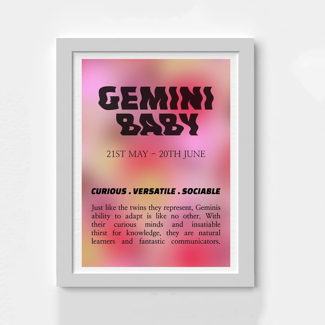 Gemini Baby Digital Poster, Zodiac Sign Poster, Star Sign Digital Print ...