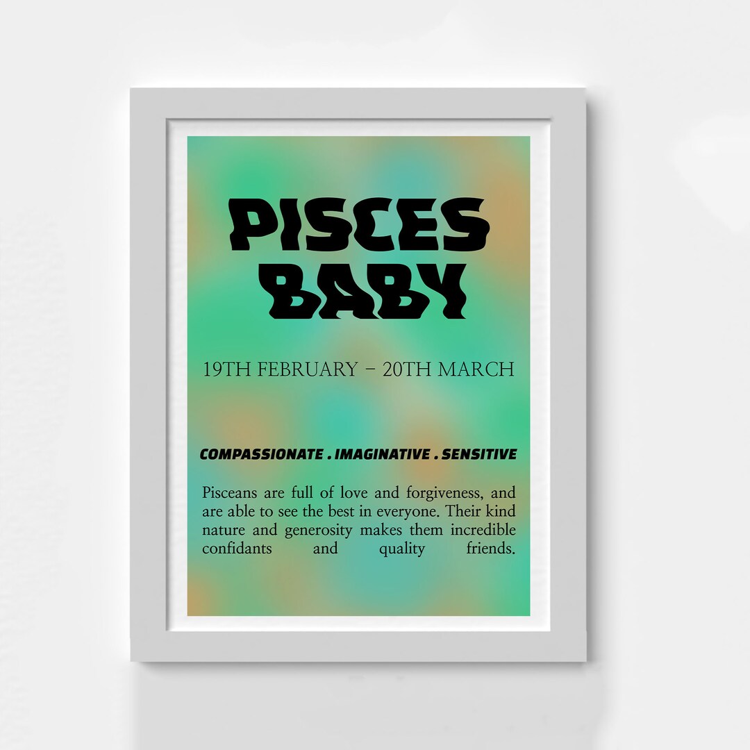 Pisces Baby Digital Poster, Zodiac Sign Poster, Star Sign Digital Print ...