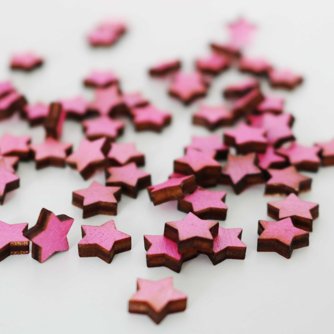 100 Tiny Wooden Pink Star Shapes, Hand Painted Laser Cut Stars Craft ...