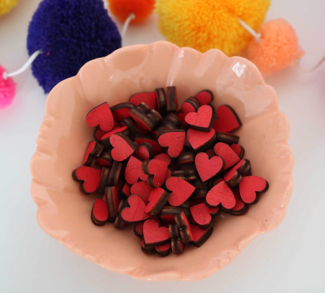 100 Tiny Wooden Red Heart Shapes, Hand Painted Laser Cut Hearts Craft ...