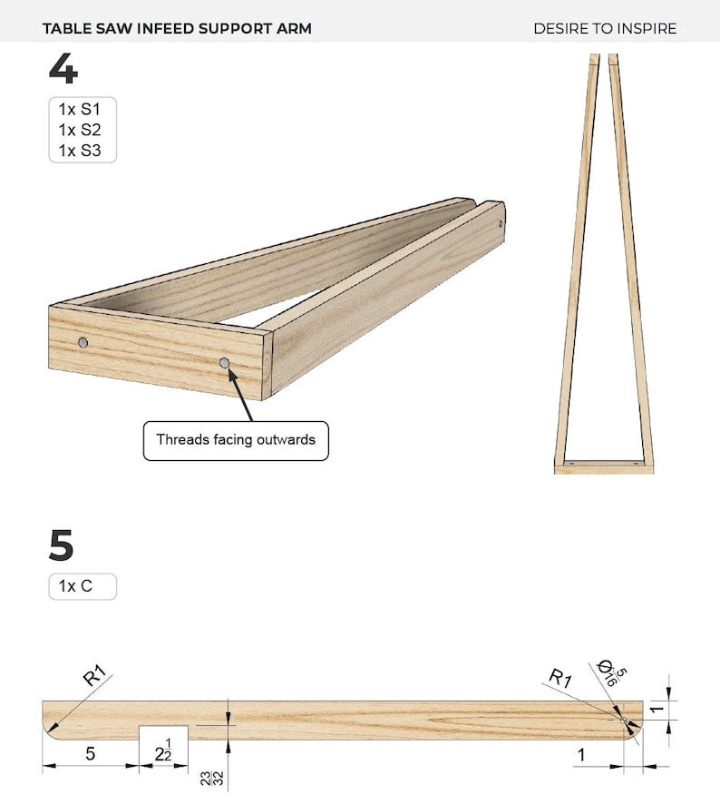 Table Saw Infeed Support Arm Plans – Imperial & Metric, Easy Assembly ...