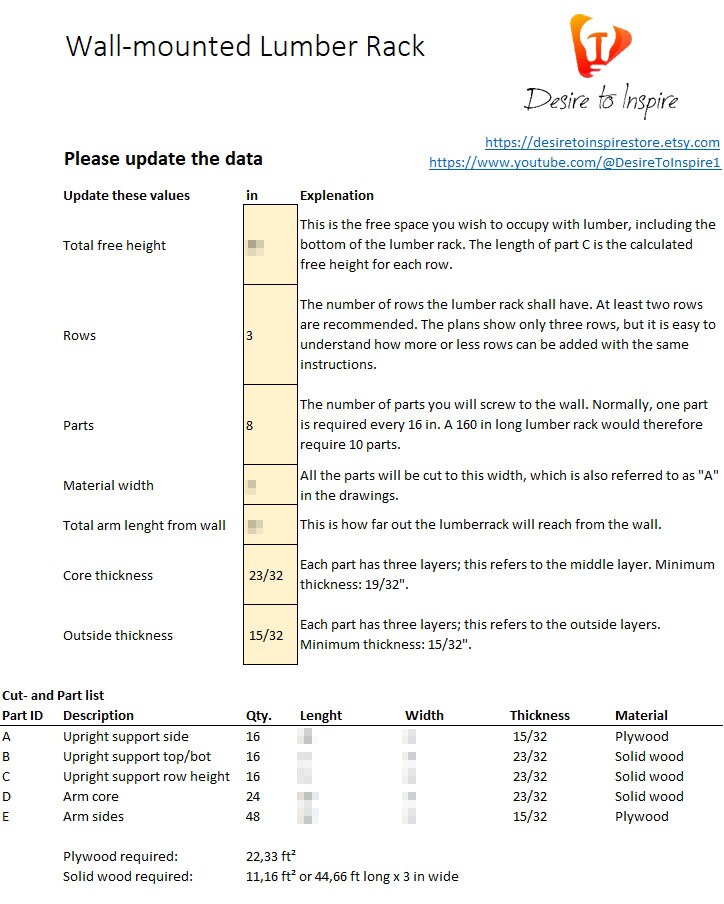 Wall-mounted Lumber Rack Plans Imperial & Metric, Step-by-step Guide ...