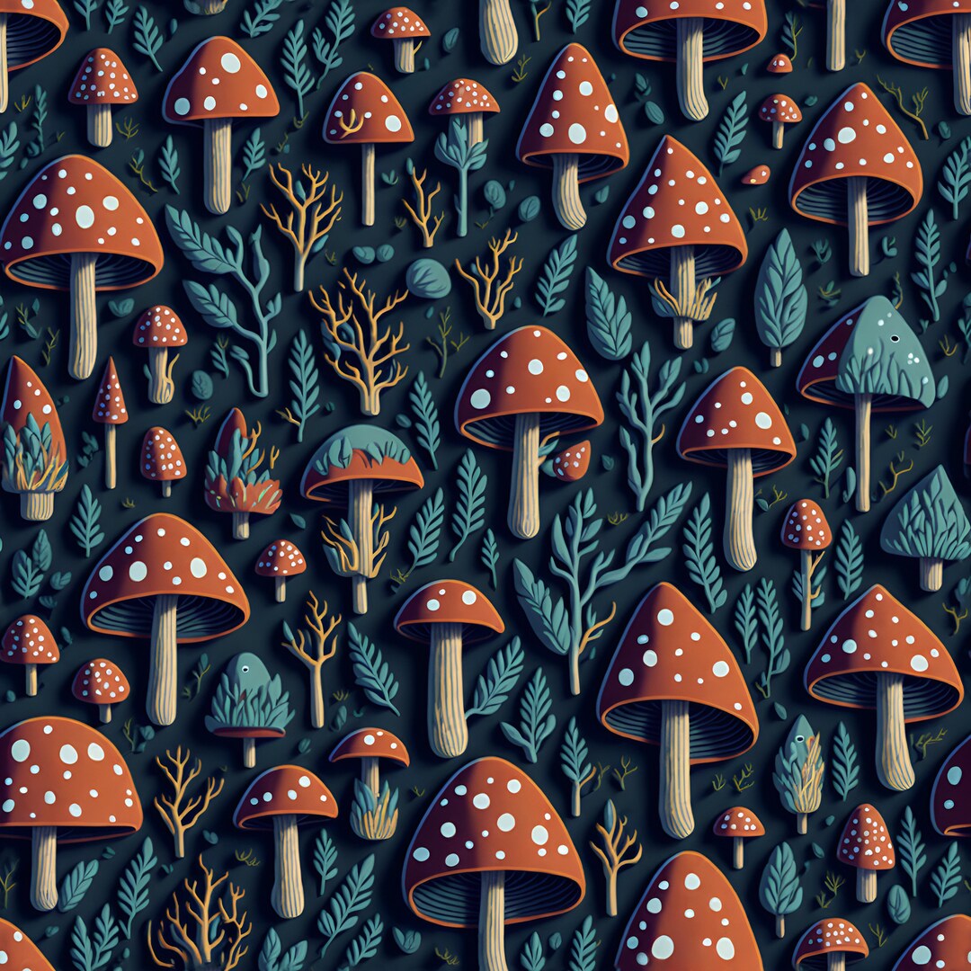 Mushrooms and Plants Tile - Etsy