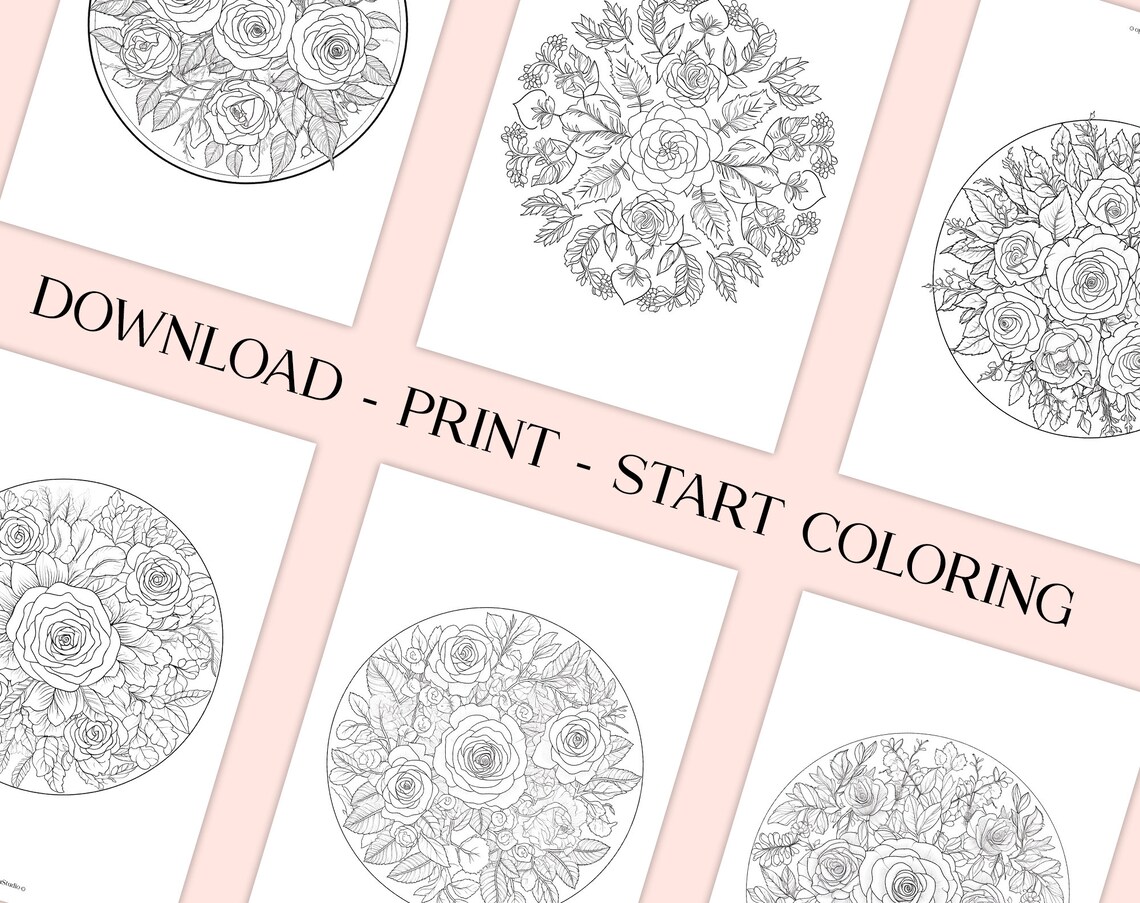 25 Stunning Rose Mandala Coloring Pages Digital Download for Adults ...