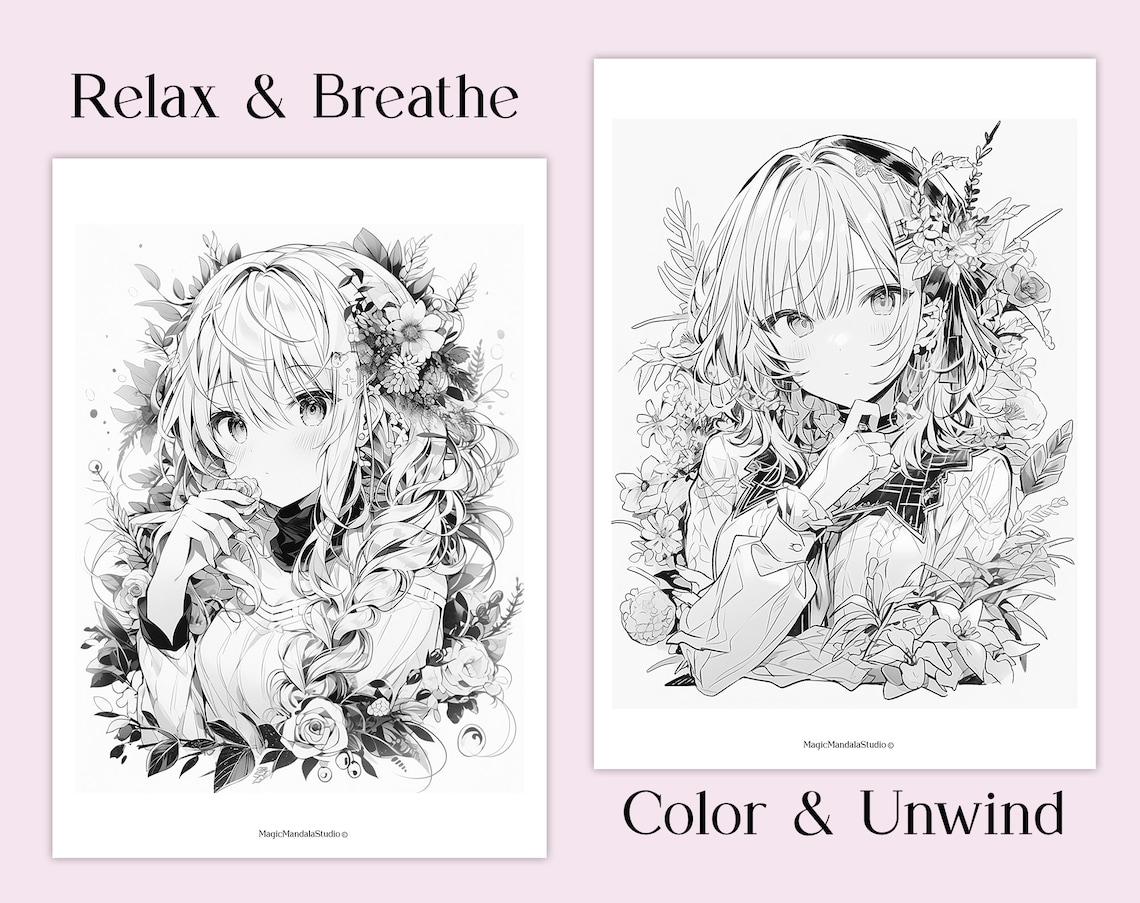 Anime Flower Girl Coloring Book, Instant Download - Volume 5 - 12 Manga ...