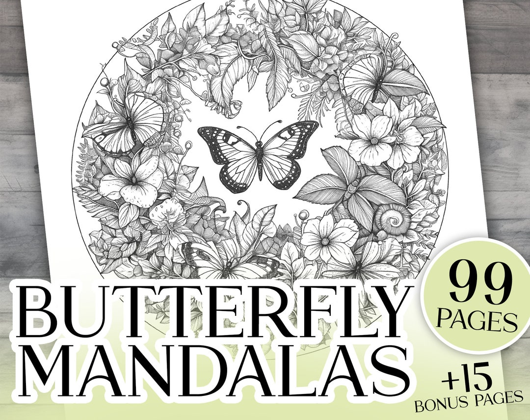 99 Butterfly Mandala Coloring Pages for Relaxation and Stress Relief ...