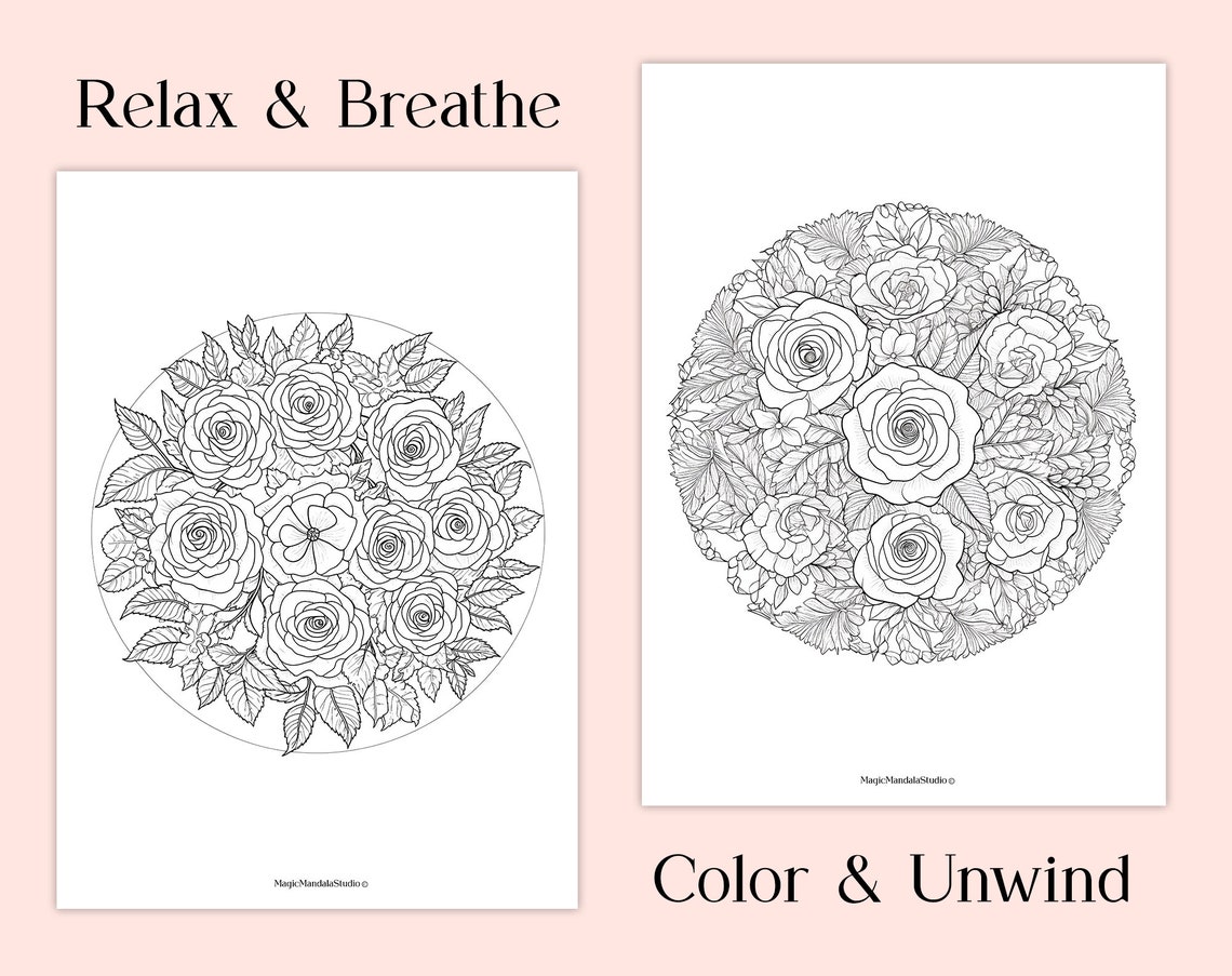25 Stunning Rose Mandala Coloring Pages Digital Download for Adults ...