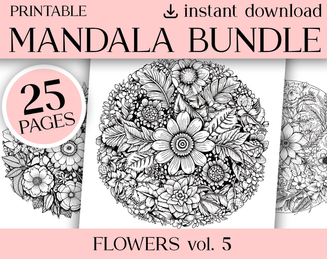 Flower Mandala Coloring Pages Bundle for Adults | Volume 5 | Printable ...