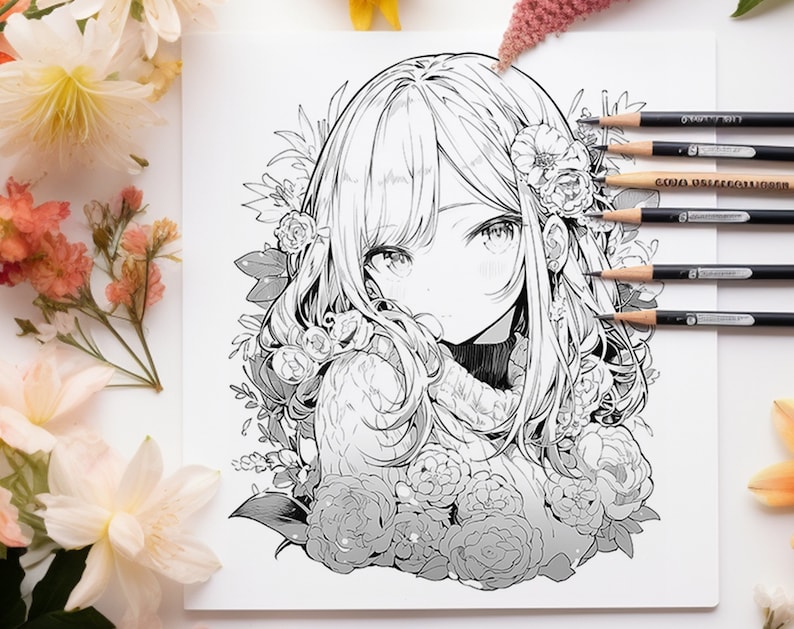 Anime Flower Girl Coloring Book, Instant Download - Volume 5 - 12 Manga ...