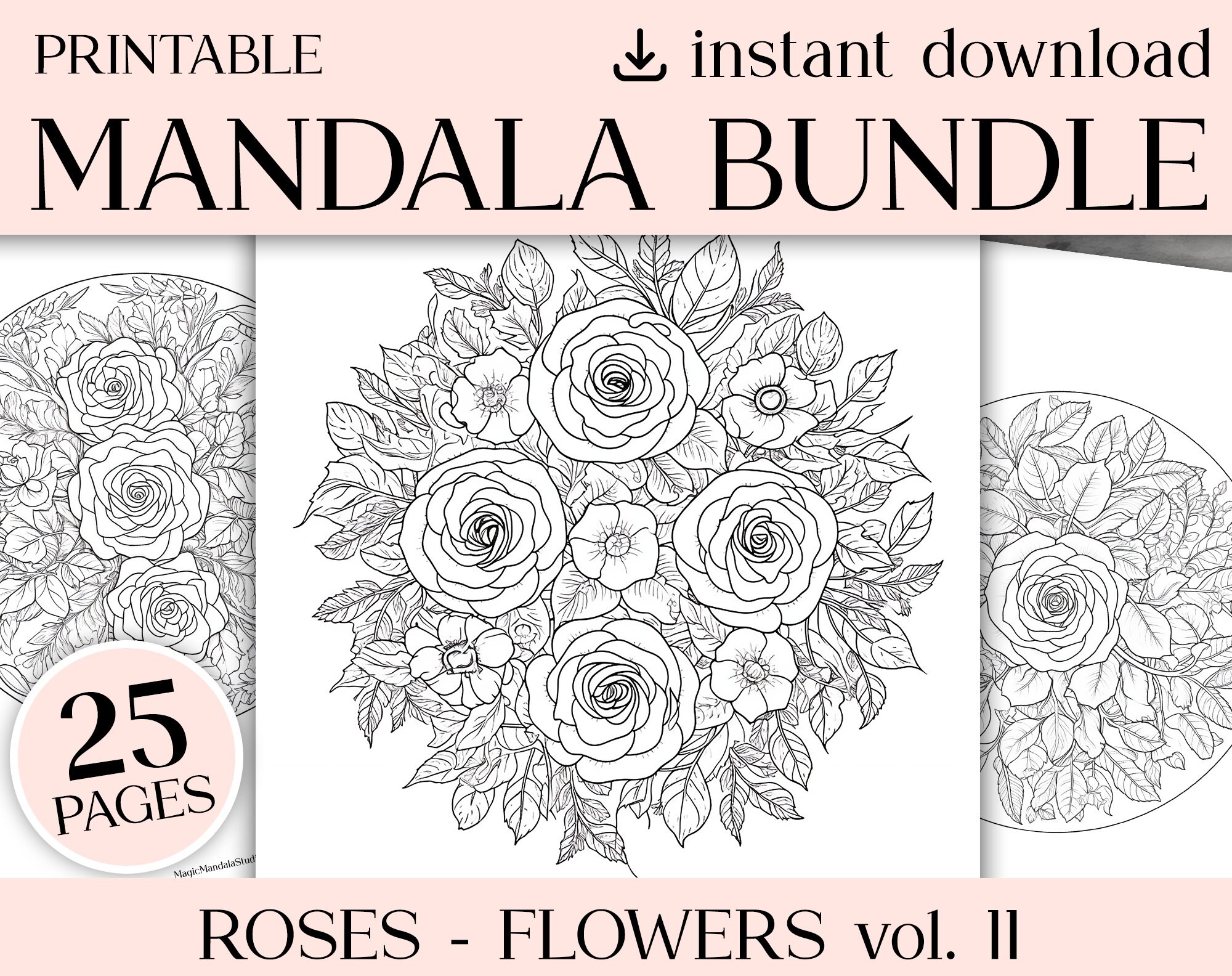 25 Stunning Rose Mandala Coloring Pages Digital Download for Adults ...