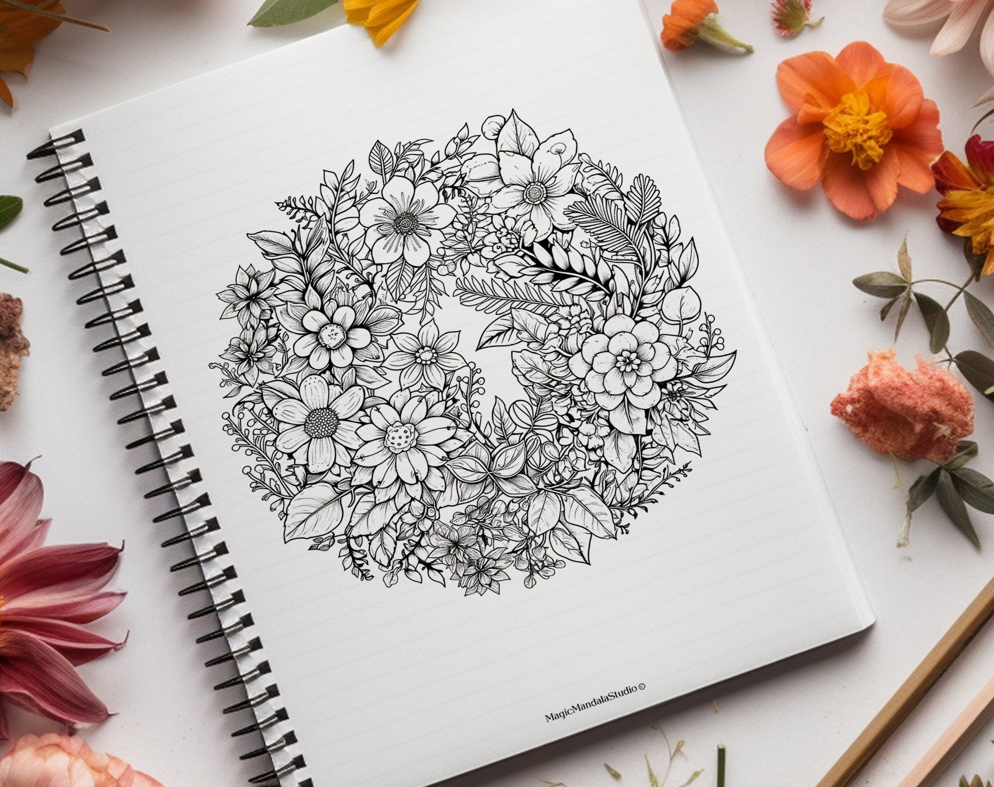 100 Flower and Nature Mandala Coloring Pages for Relaxation - Etsy