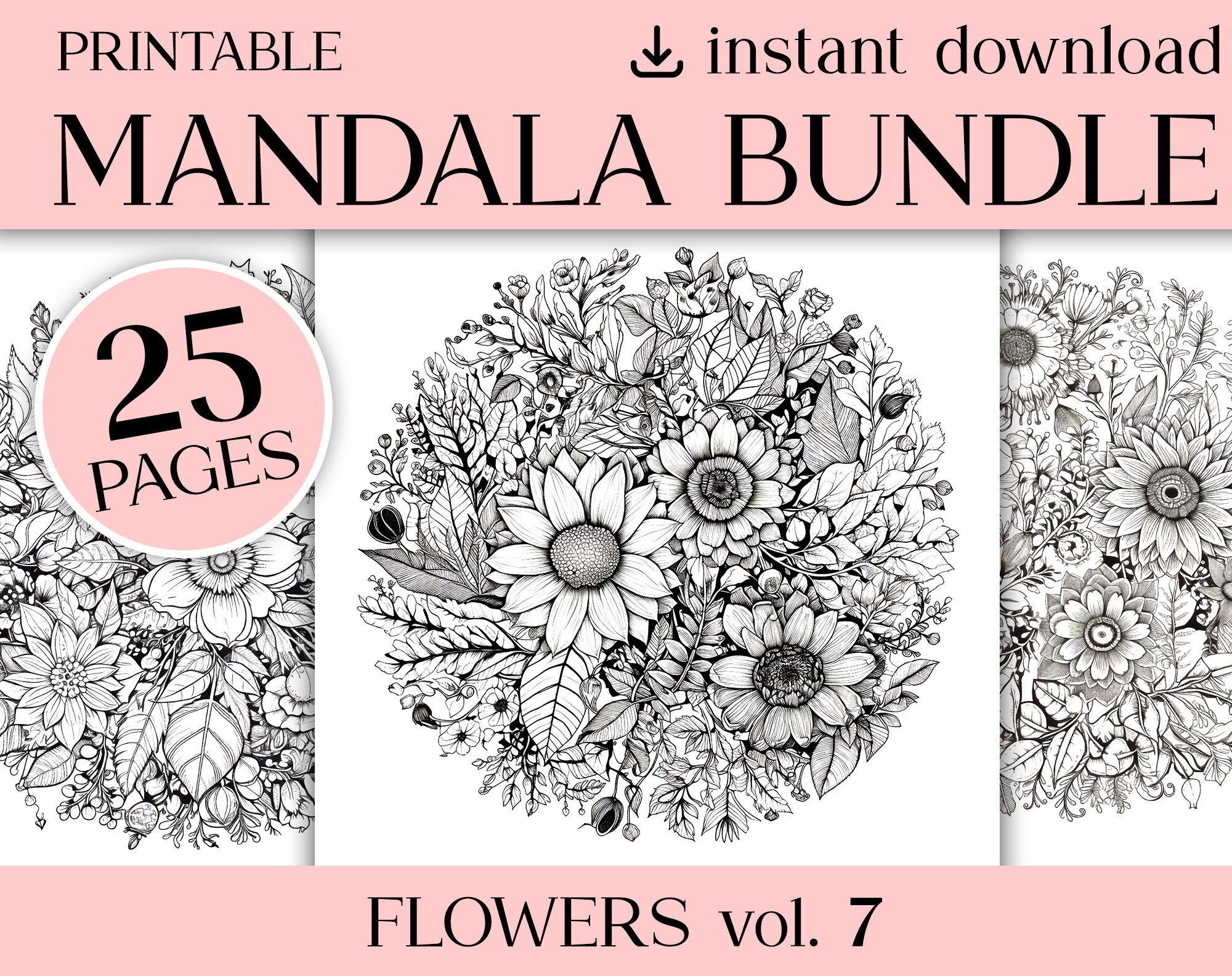 Flower Mandala Coloring Pages Bundle for Adults Volume 7 Printable ...