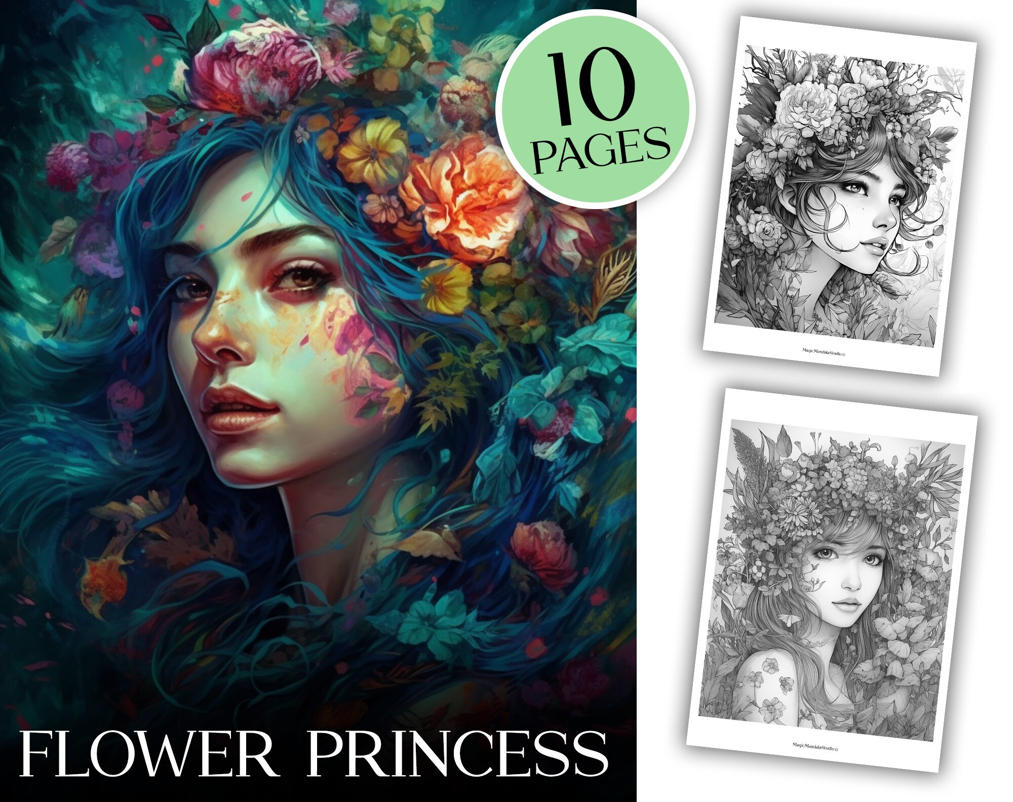 10 Flower Princess Coloring Pages for Adults Coloring Book ...
