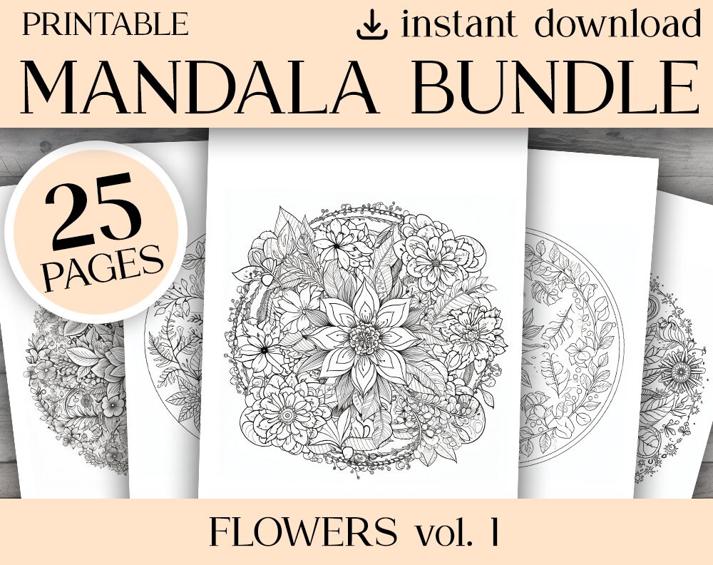 Flower Mandala Coloring Pages Bundle for Adults Volume 1 - Etsy