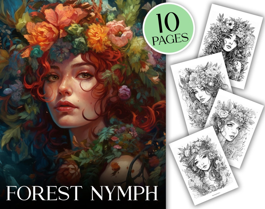 Magical Bundle of 10 Forest Nymph Coloring Pages for Adults 10 Coloring ...
