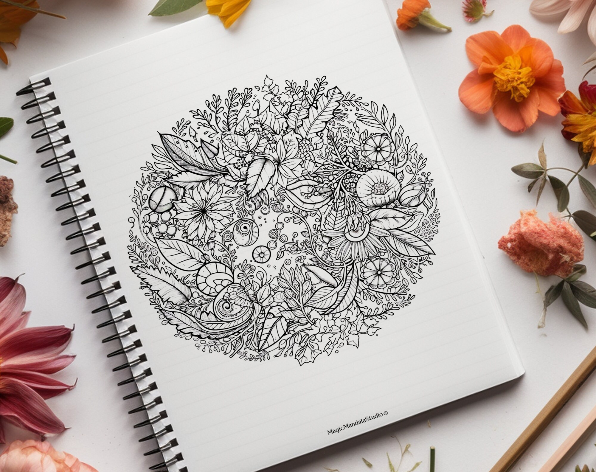 100 Flower and Nature Mandala Coloring Pages for Relaxation - Etsy