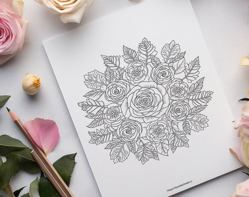 25 Stunning Rose Mandala Coloring Pages Digital Download for Adults ...