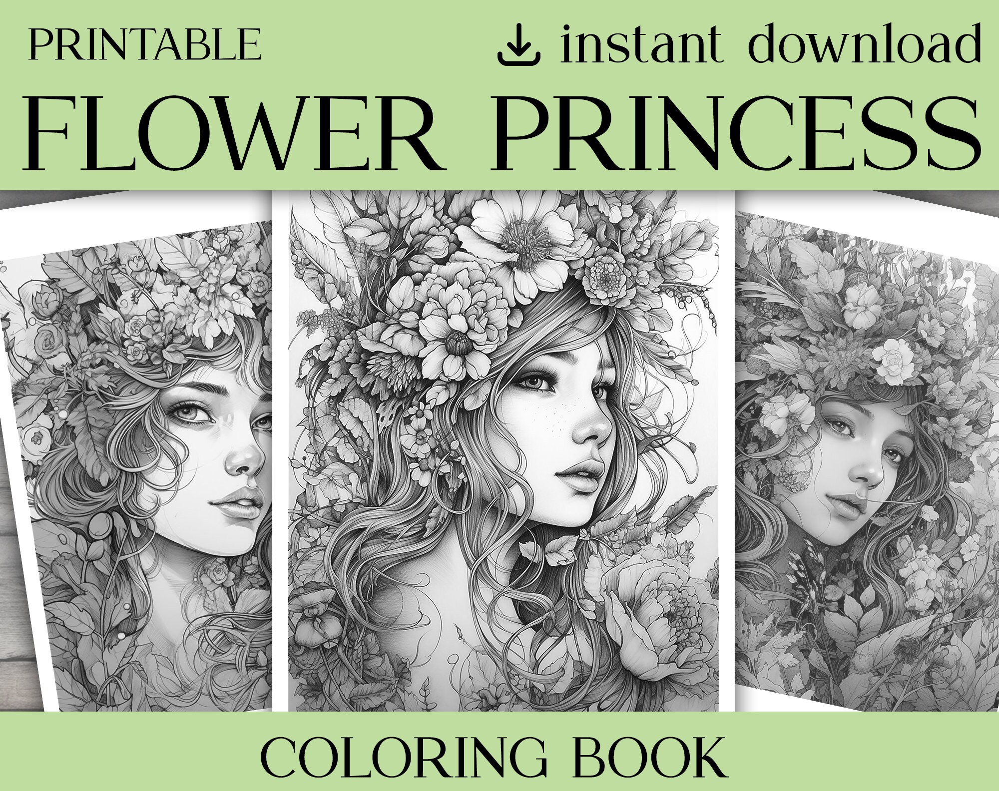 10 Flower Princess Coloring Pages for Adults Coloring Book ...