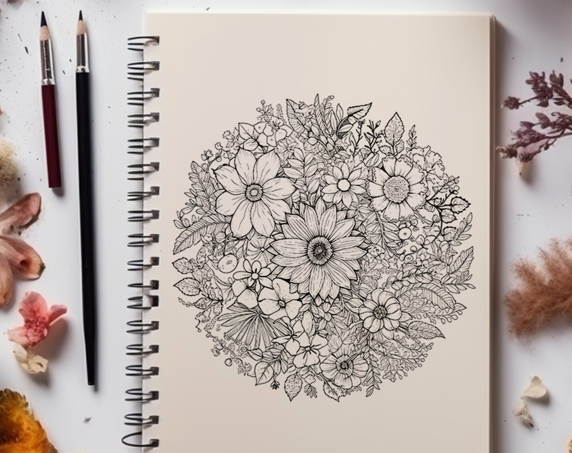 100 Flower and Nature Mandala Coloring Pages for Relaxation - Etsy