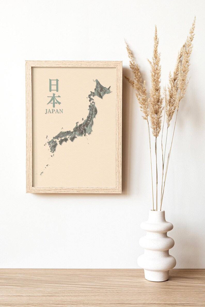 Minimalistic Japan Topographical Map, Decorative Maps for Japan Lovers ...