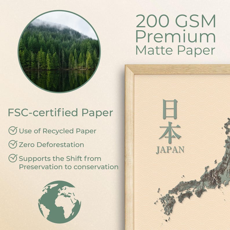 Minimalistic Japan Topographical Map, Decorative Maps for Japan Lovers ...