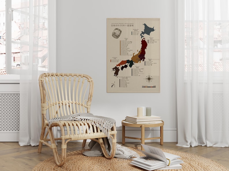 Japanese Whisky Distilleries Decorative Map, Japanese Wall Art Vintage ...
