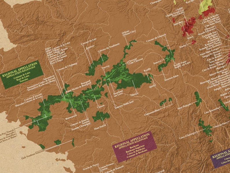 Wine Map of France, Decorative Map Poster of French Wine Regions, Wine ...