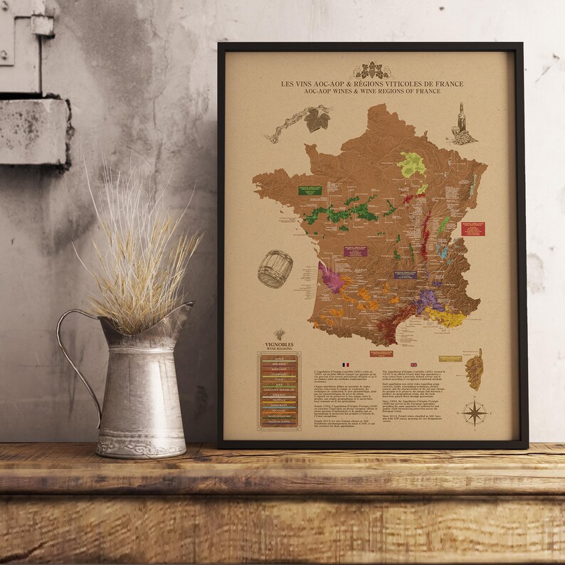 Wine Map of France, Decorative Map Poster of French Wine Regions, Wine ...