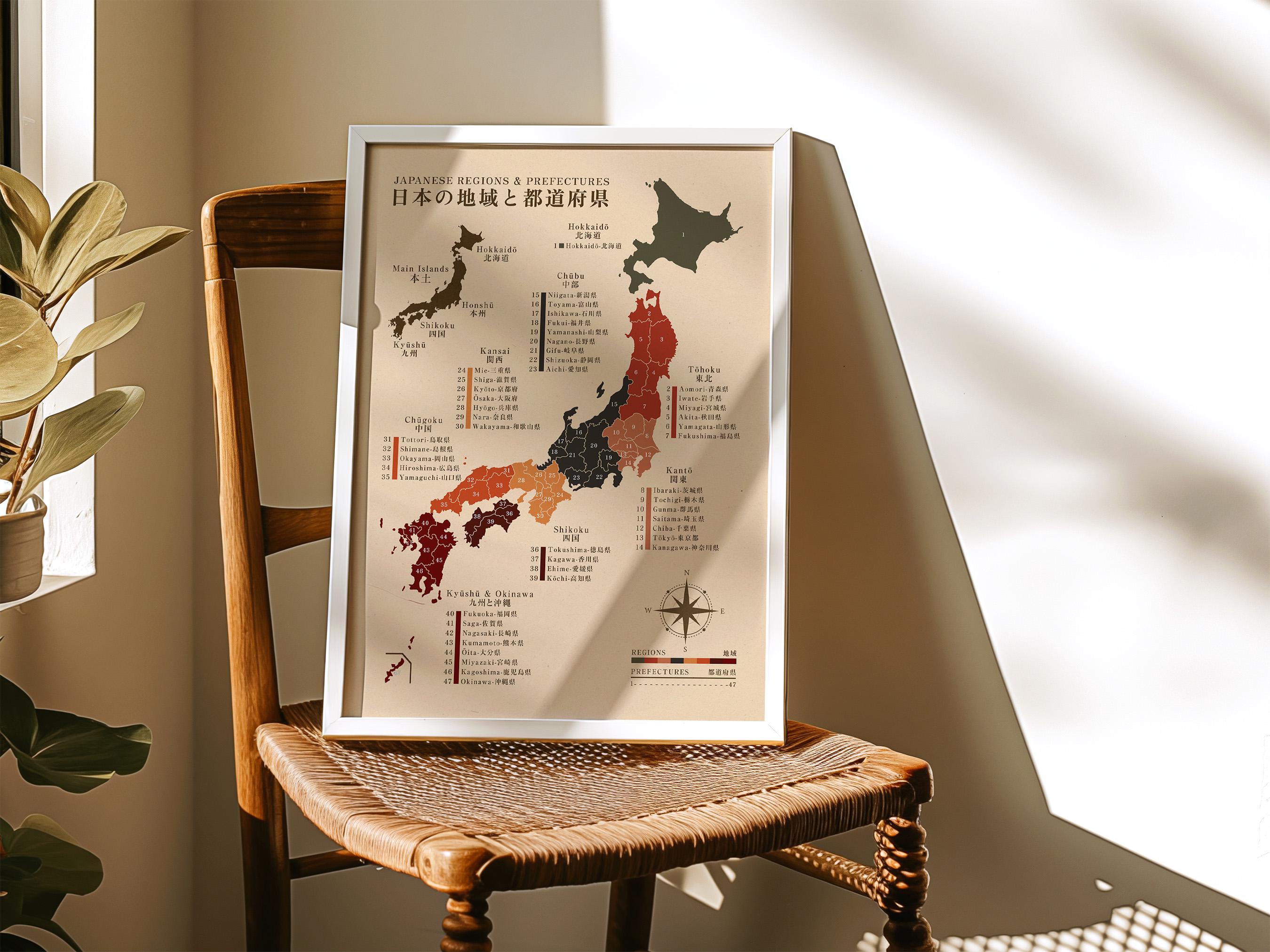 Japan Map Print, Japan Poster Map, Decorative Map Gift for Japan Lovers ...