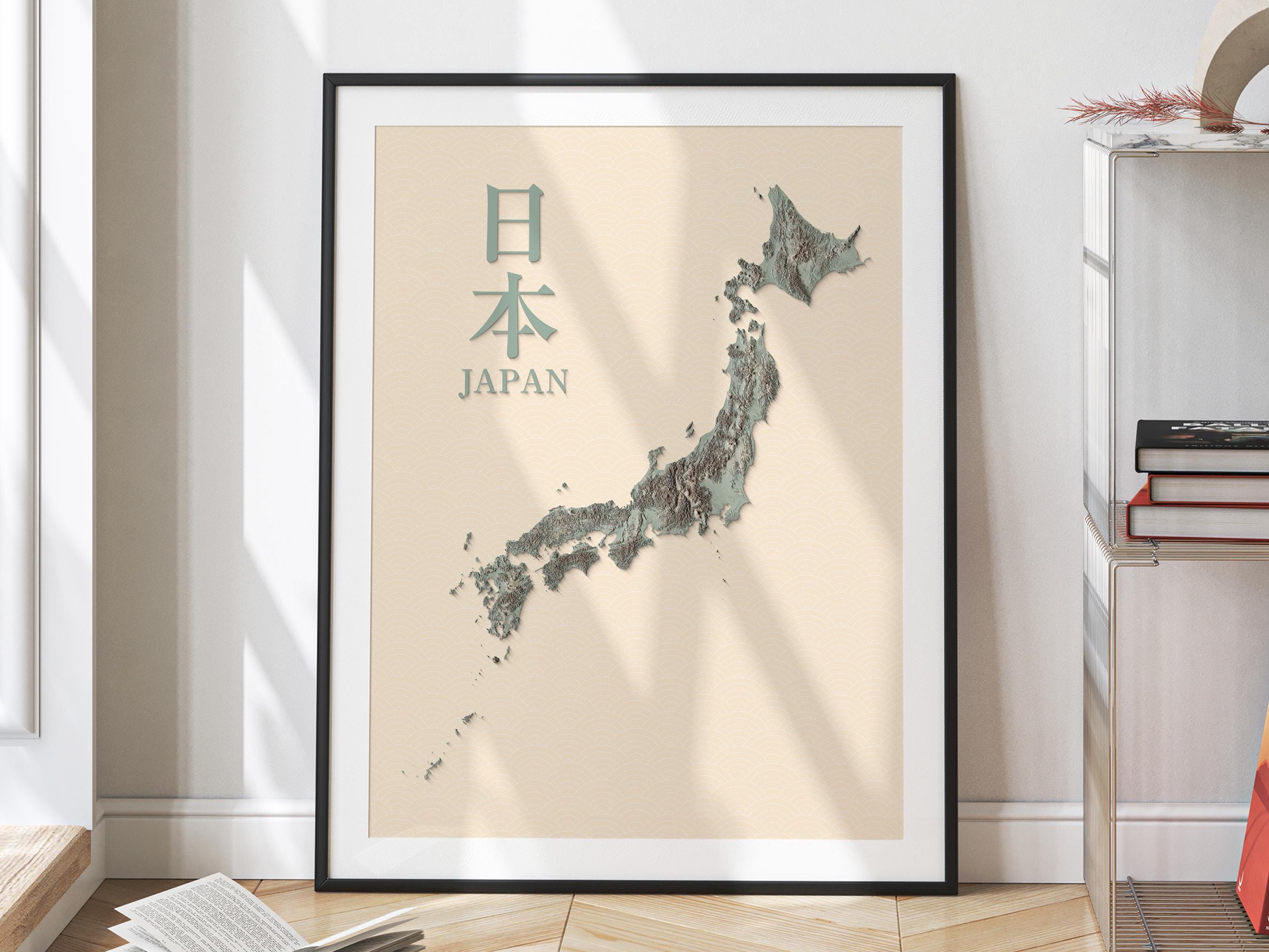 Minimalistic Japan Topographical Map, Decorative Maps for Japan Lovers ...