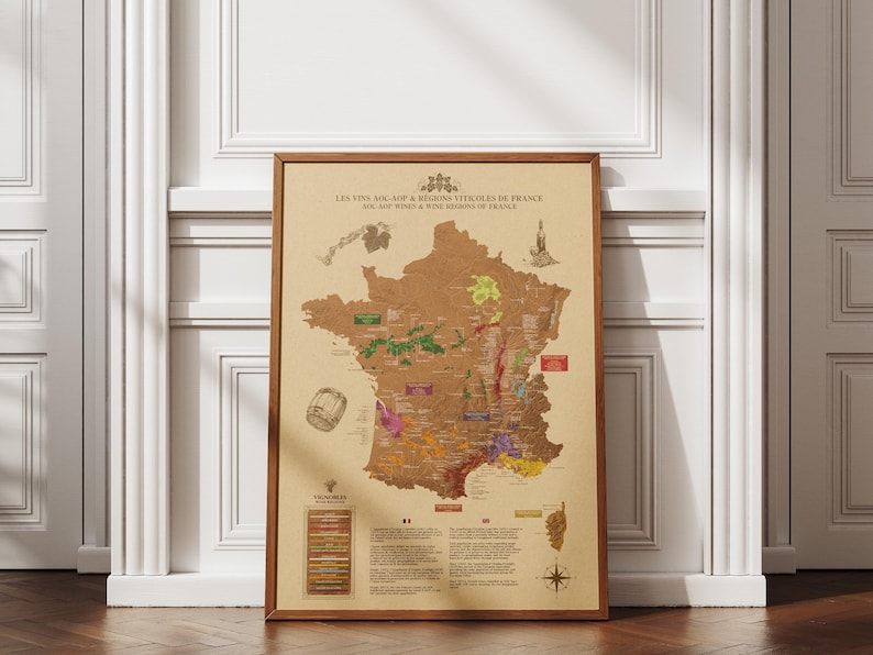 Wine Map of France, Decorative Map Poster of French Wine Regions, Wine ...