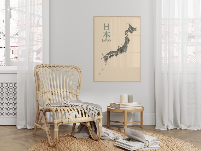 Minimalistic Japan Topographical Map, Decorative Maps for Japan Lovers ...