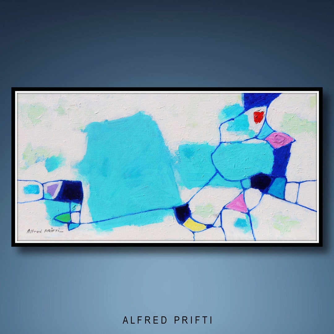 Blue Panoramic Abstract Art Large Horizontal Framed Artwork - Etsy