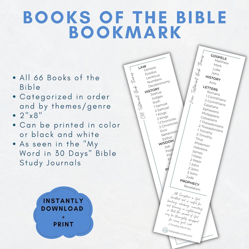 Books of the Bible Bookmark With Themes, Bookmark for Bibles, Journals ...