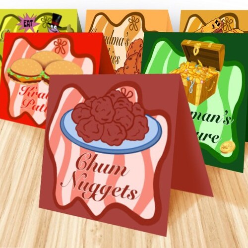 10 Pack of Spongebob Themed Party Food Labels Printable - Etsy