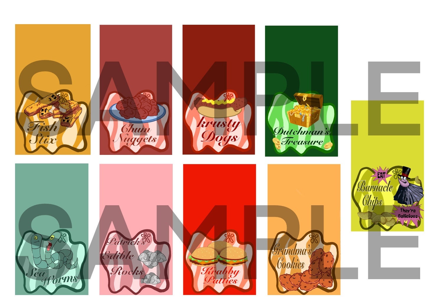 10 Pack of Spongebob Themed Party Food Labels, Printable Download - Etsy