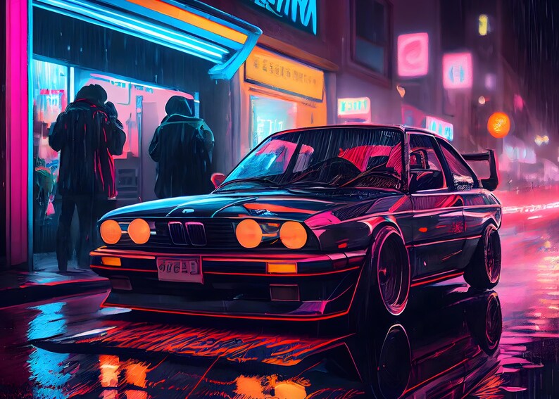 Neon BMW E30 Futuristic Car Wall Art BMW E-class 3-series Poster ...