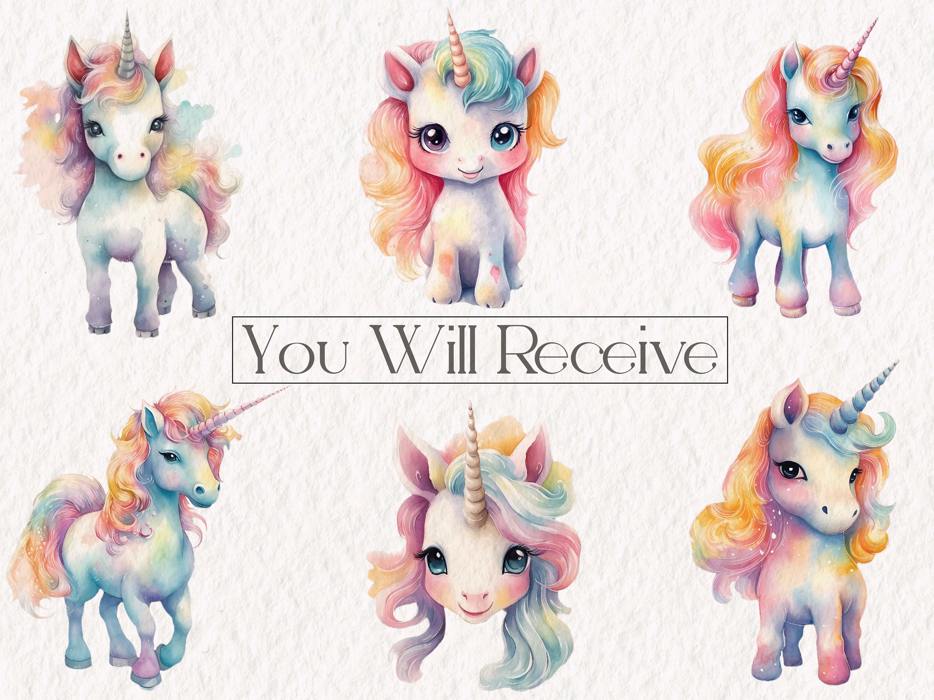 Cute Unicorn Watercolor Clipart Instant Download 300 DPI - Etsy