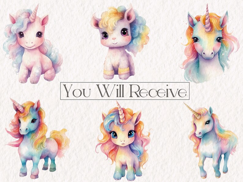 Cute Unicorn Watercolor Clipart Instant Download 300 DPI - Etsy