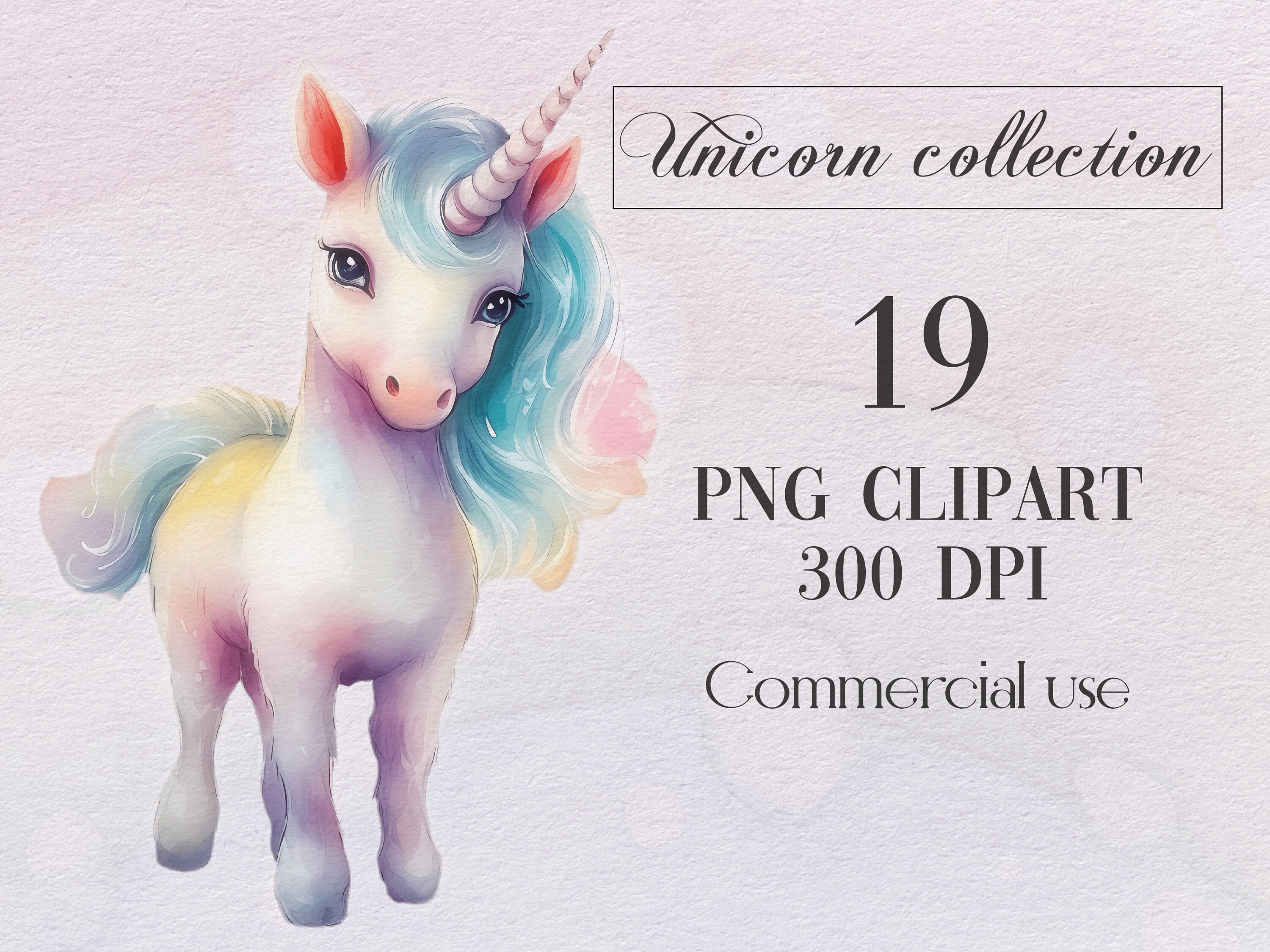 Cute Unicorn Watercolor Clipart Instant Download 300 DPI - Etsy