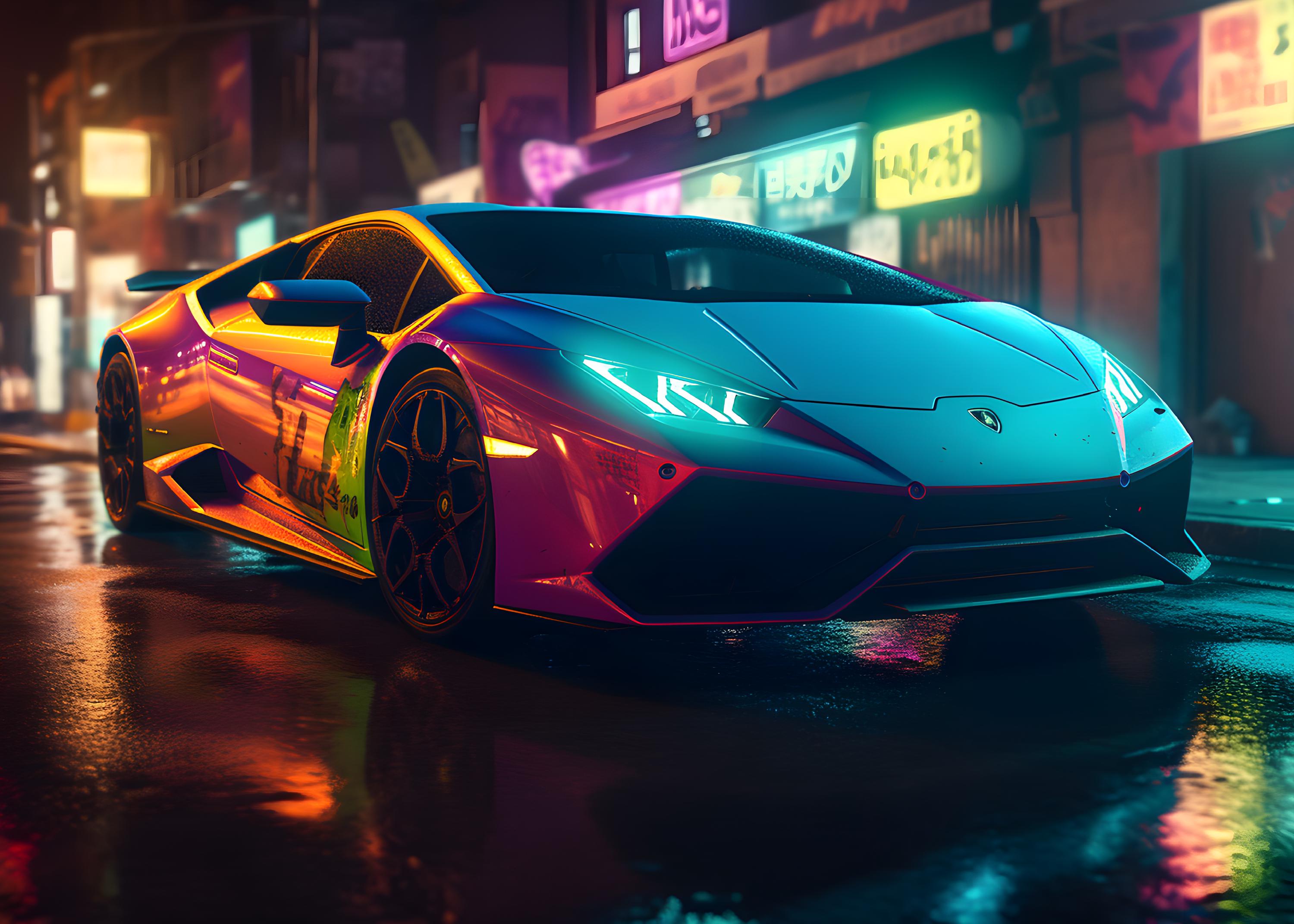 Lamborghini Huracan Poster Downloadable, Neon Lamborghini Huracan ...