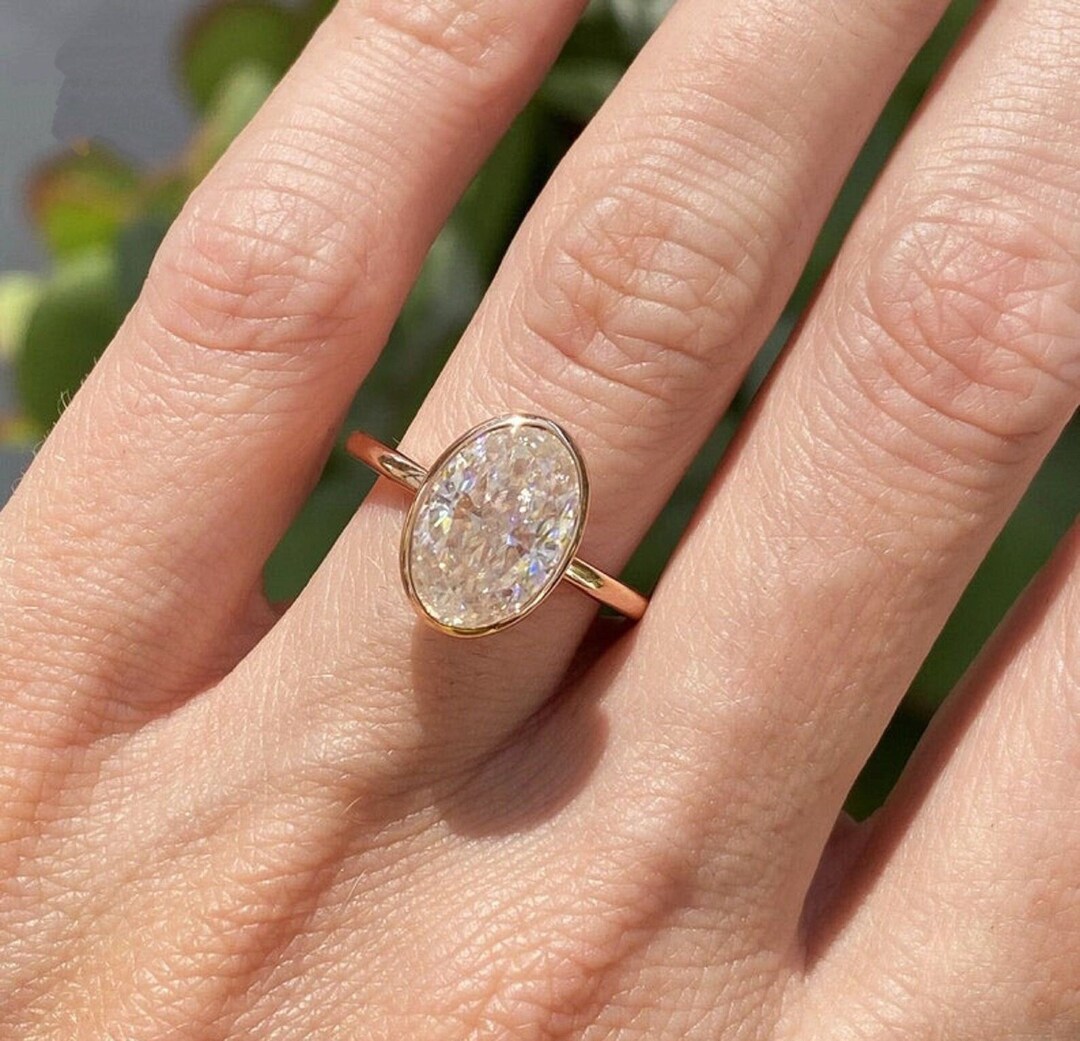 3 CT Oval Moissanite Engagement Ring Oval Colorless Wedding Ring Oval ...